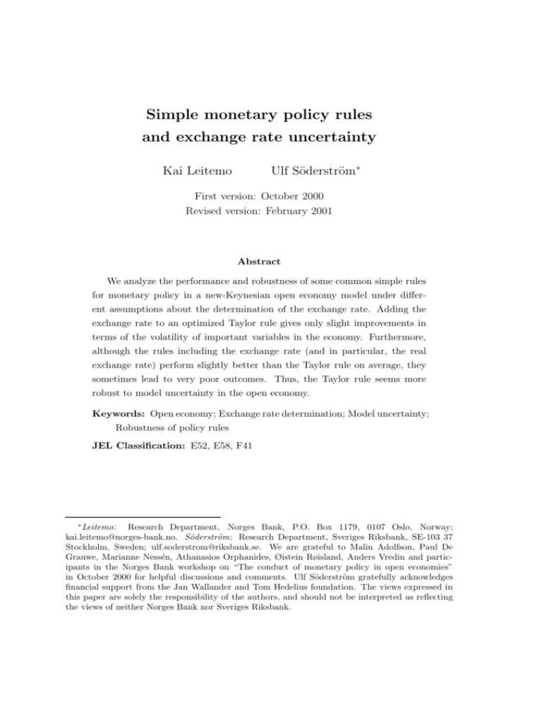 Simple Monetary Policy Rules And Exchange Rate Uncertainty