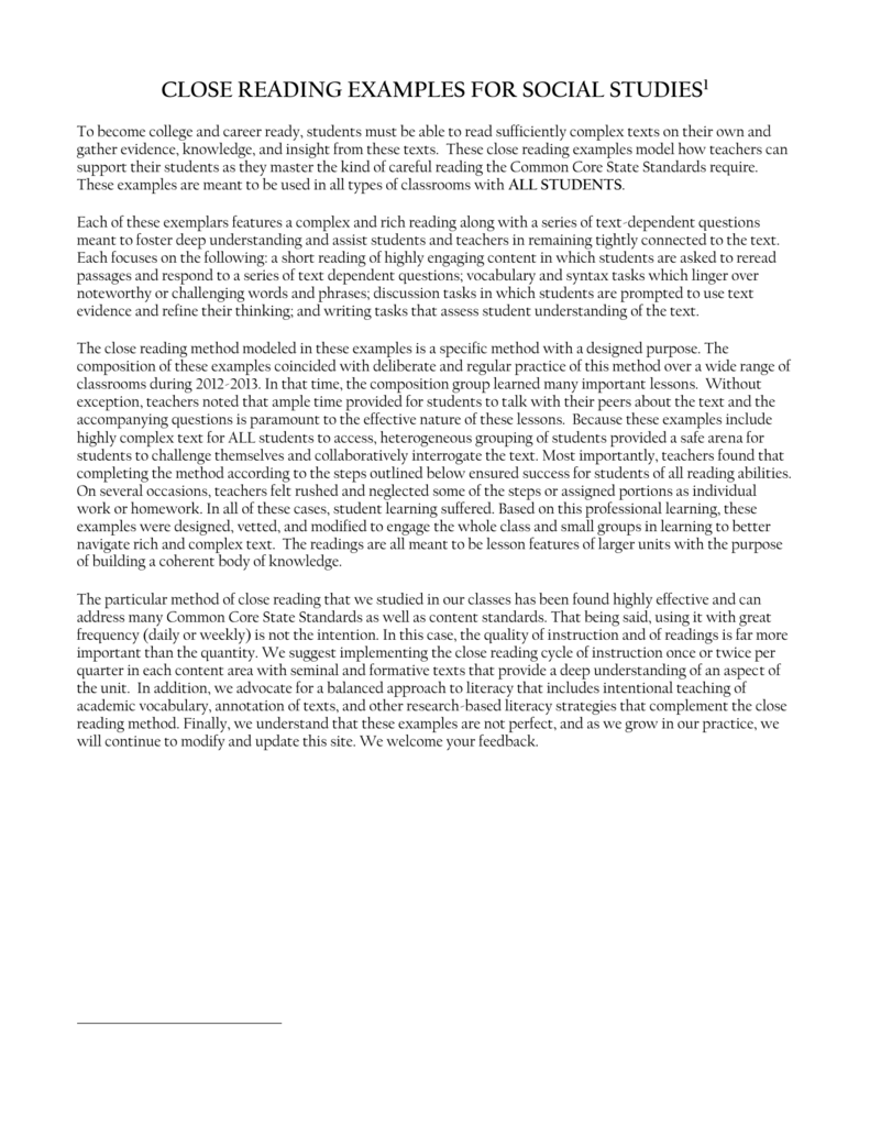 Close Reading Examples For Social Studies1