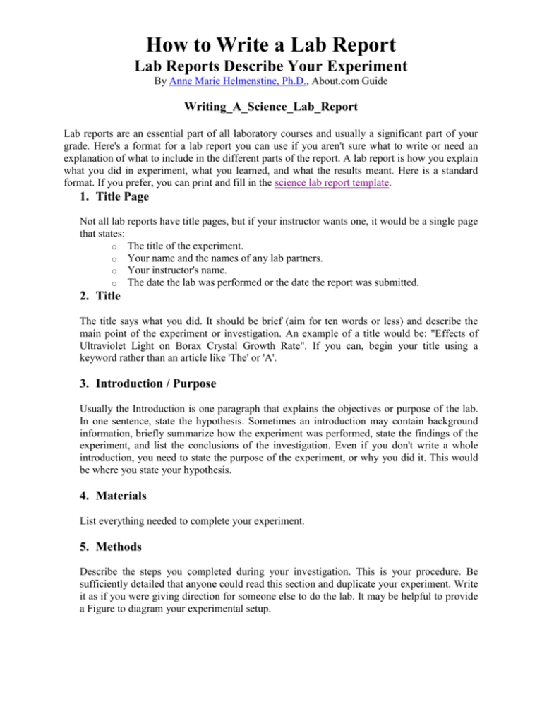 How To Write A Lab Report Lab Reports Describe Your Experiment