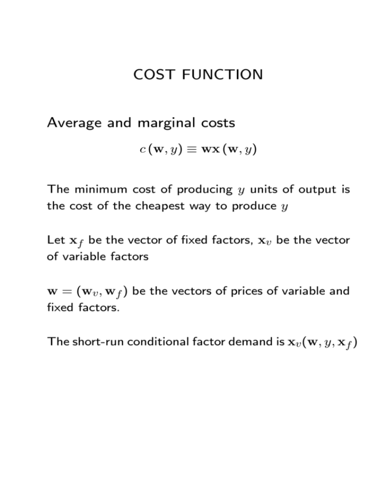 COST FUNCTION Average And Marginal Costs COST FUNCTION Average And Marginal Costs