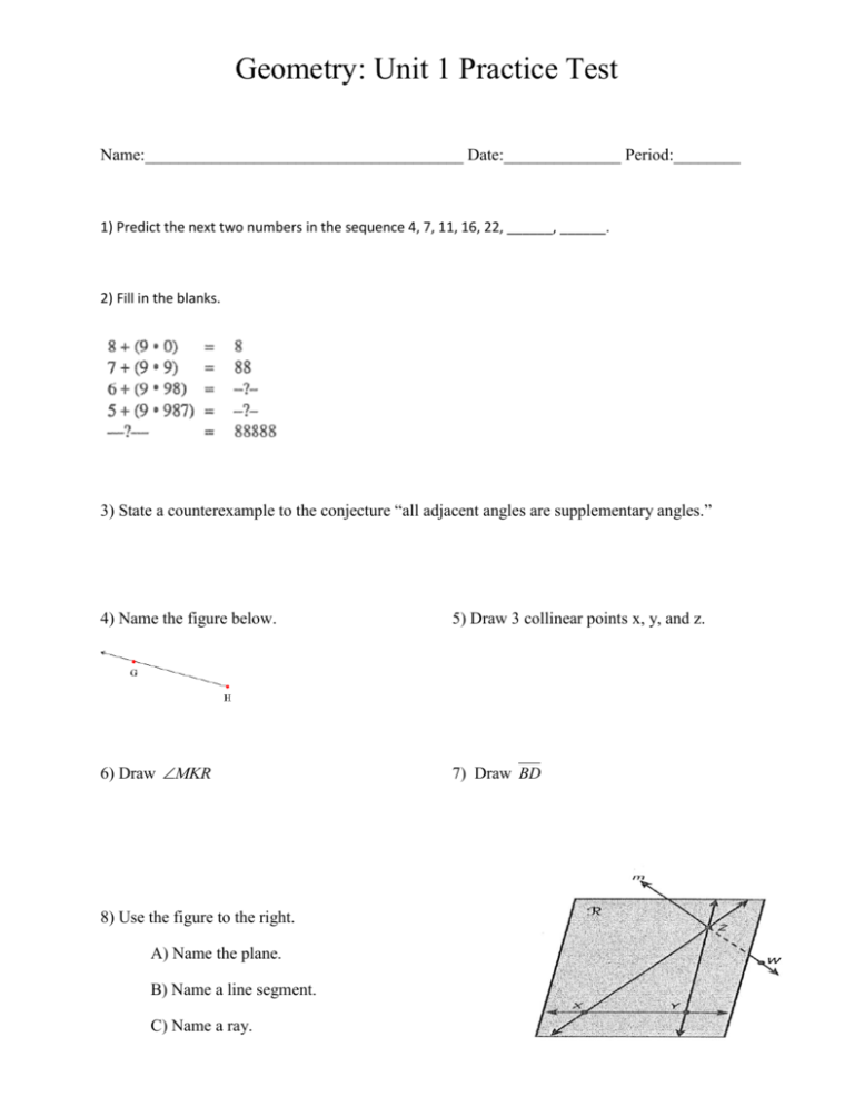 Geometry Unit 1 Practice Test Geometry Unit 1 Practice Test