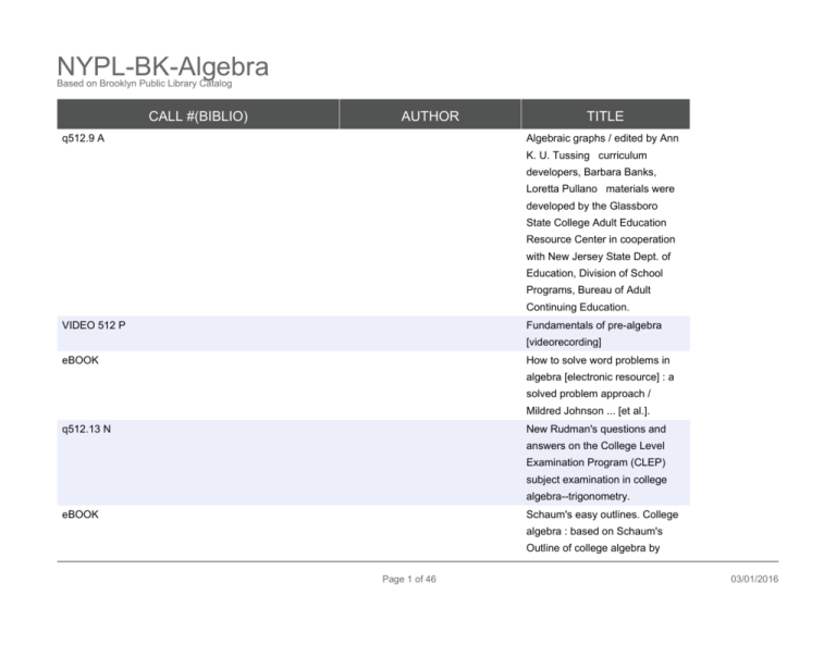 NYPL BK Algebra