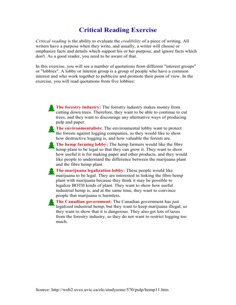 Critical Reading Exercise Critical Reading Exercise