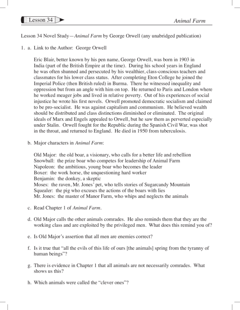 Lesson 34 Novel Study—Animal Farm by