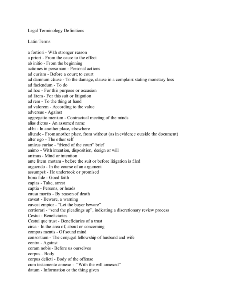 Legal Terminology Definitions Latin Terms A Fortiori Legal Terminology Definitions Latin Terms A Fortiori