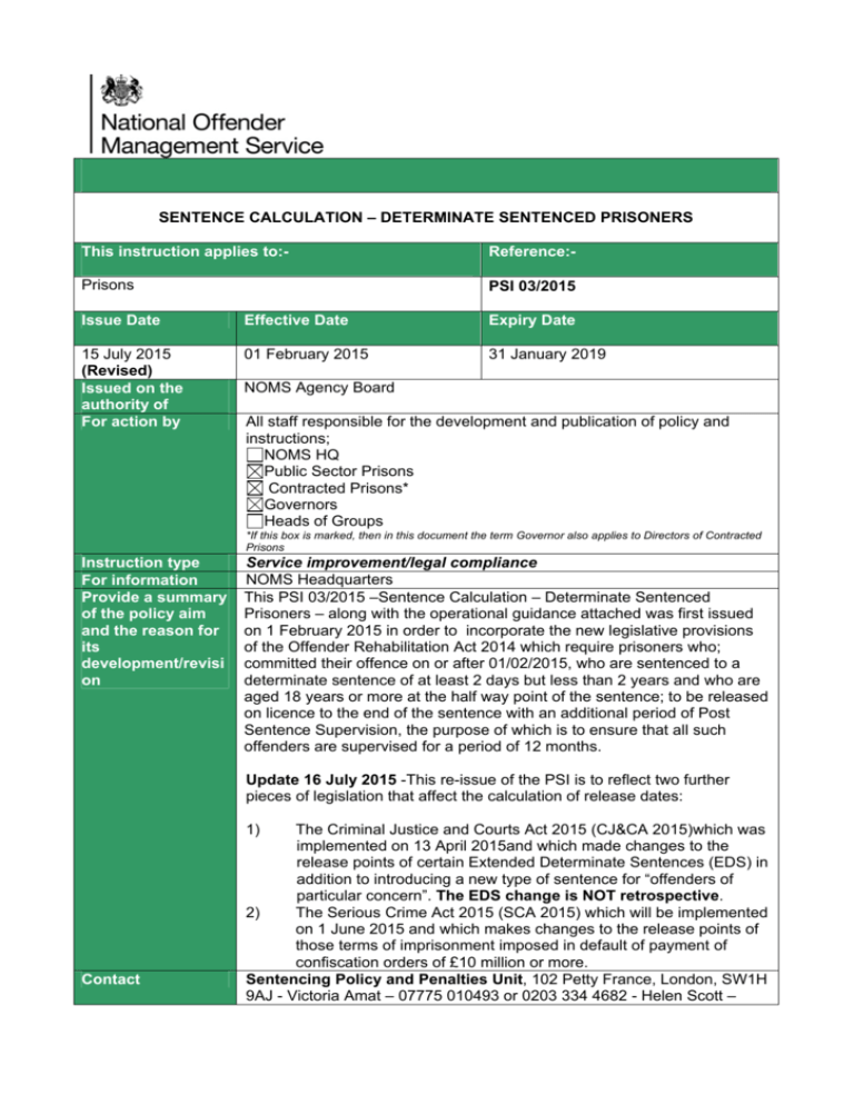 PSI 03 2015 Sentence Calculation PSI 03 2015 Sentence Calculation