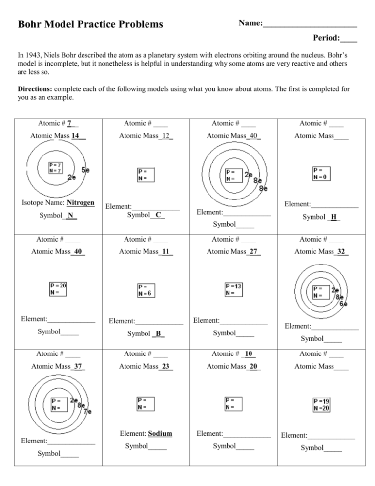 Bohr Model Practice Problems Bohr Model Practice Problems