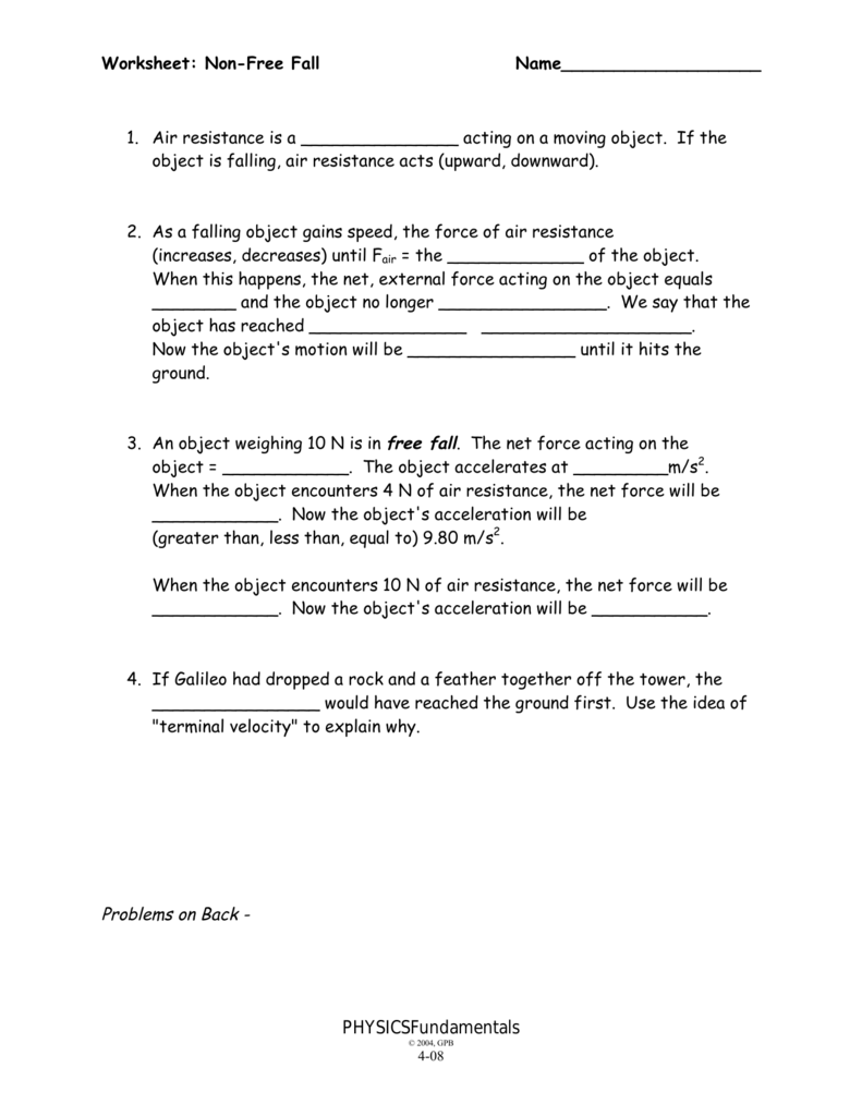 Physics Free Fall Worksheet Answers Promotiontablecovers