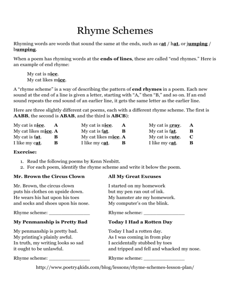 Rhyme Schemes Poetry For Kids Rhyme Schemes Poetry For Kids