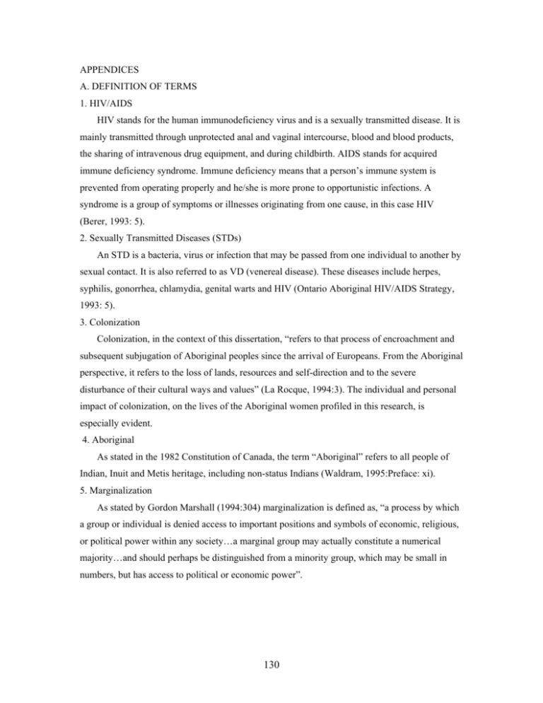 APPENDICES A DEFINITION OF TERMS 1 HIV AIDS HIV Stands