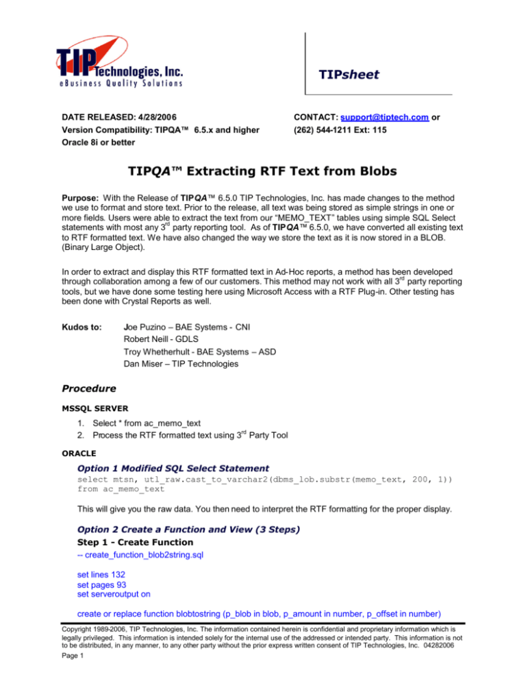 Extracting Rtf Text From Blobs Support