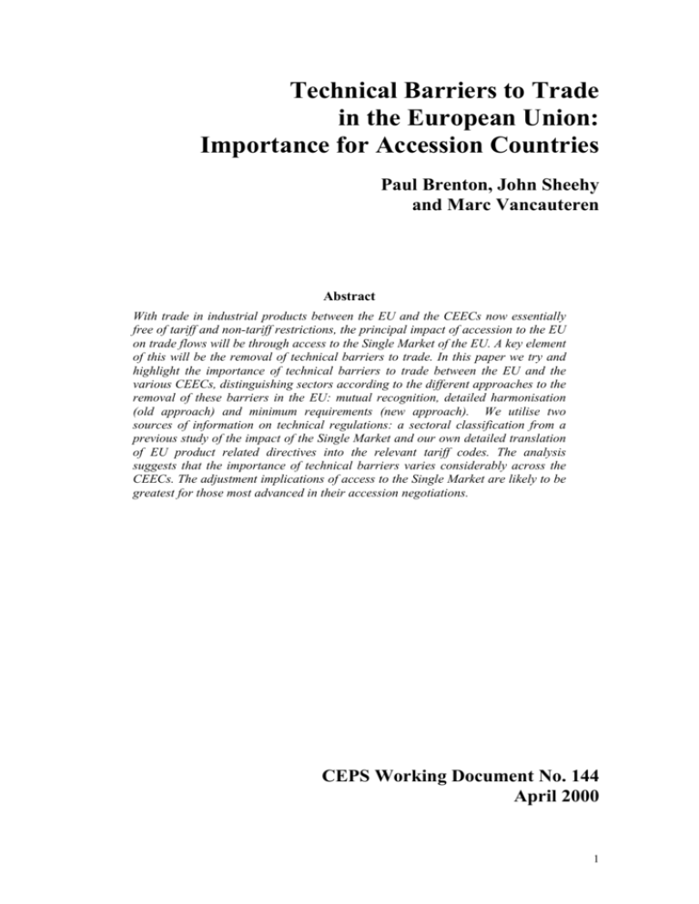 Technical Barriers to Trade in the European Union