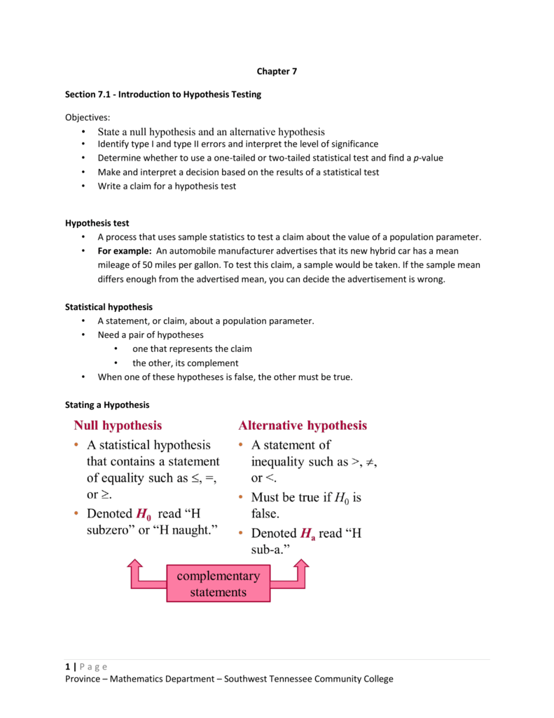 State A Null Hypothesis And An Alternative Faculty