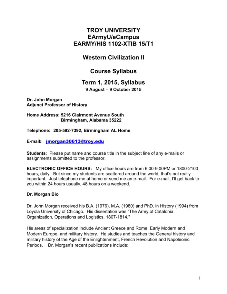 TROY UNIVERSITY EArmyU/eCampus EARMY/HIS 1102