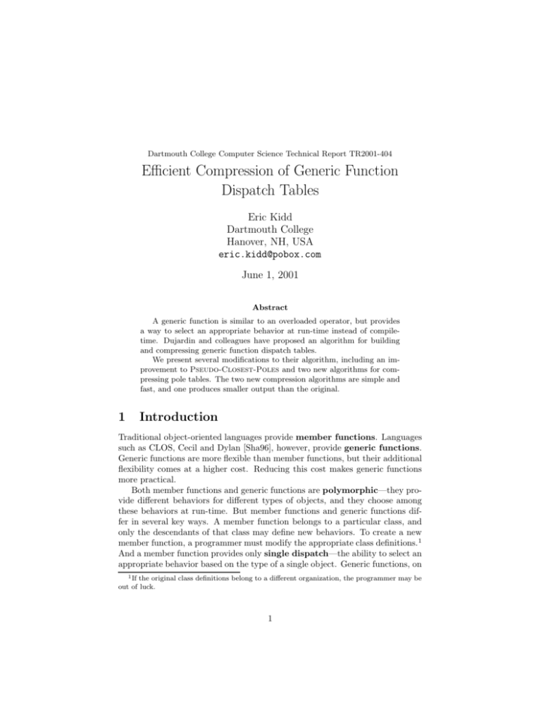 Efficient Compression Of Generic Function Dispatch Tables