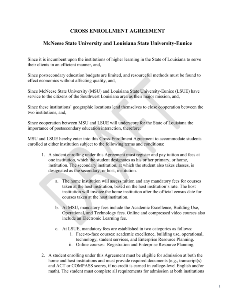 LSU-E Cross-Enrollment Agreement