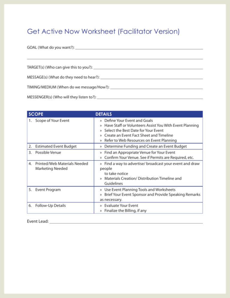 ACA Toolkit 2013 Get Active Now Worksheet