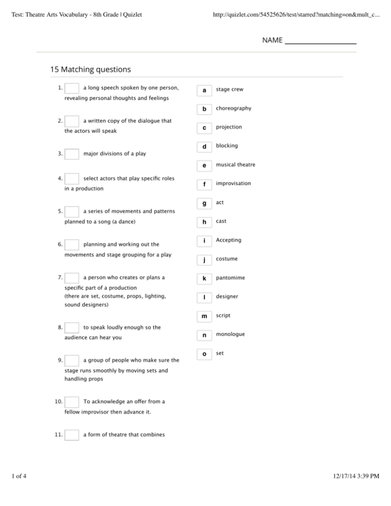 Test Theatre Arts Vocabulary