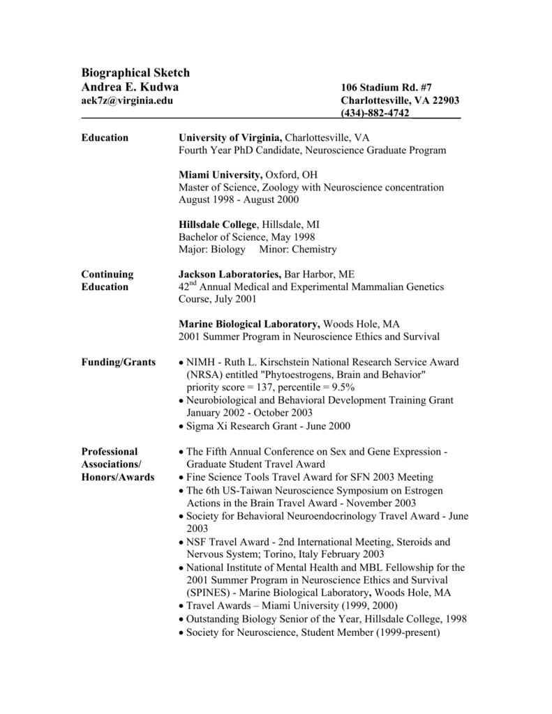 Biographical Sketch University Of Virginia