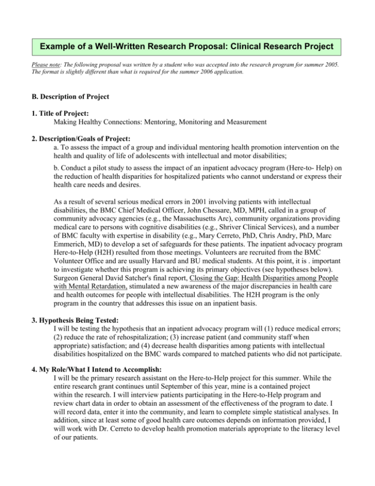 Example Of A Well Written Research Proposal Clinical Research
