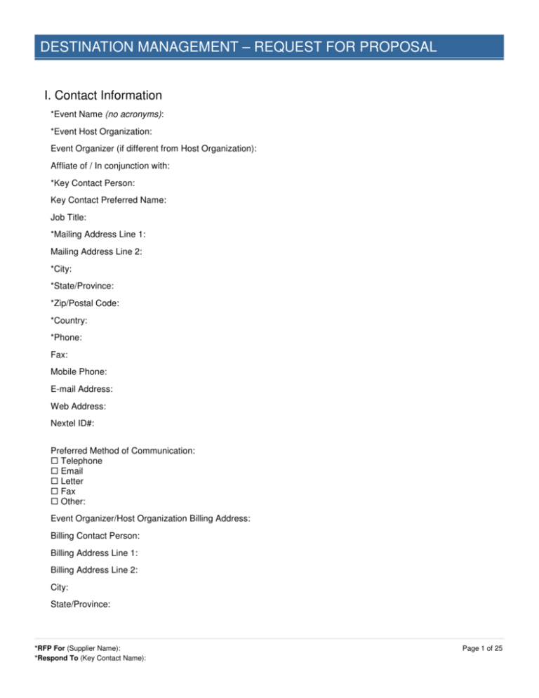 destination management – request for proposal