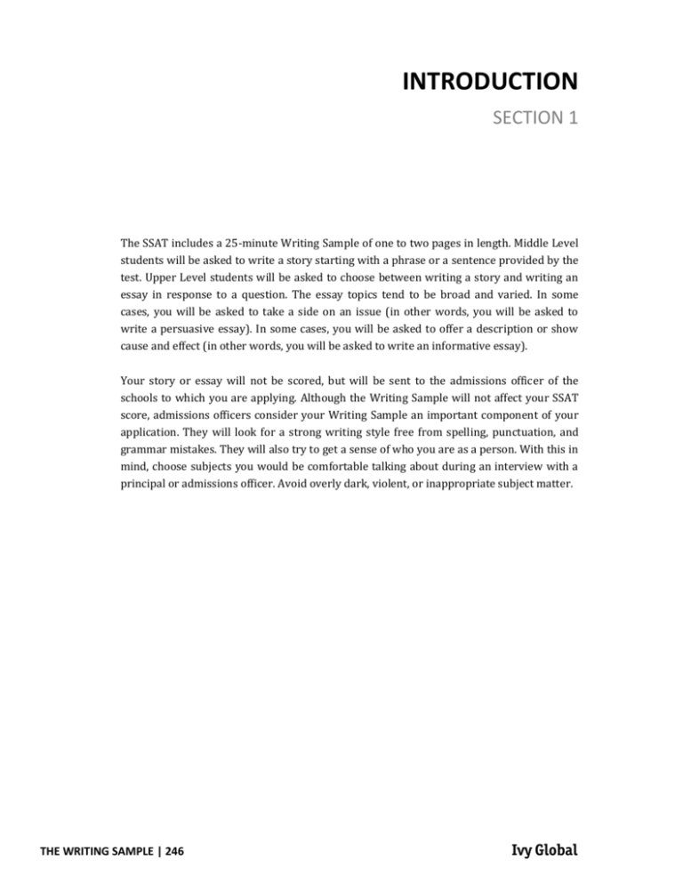 Introduction To The Writing Sample Introduction To The Writing Sample