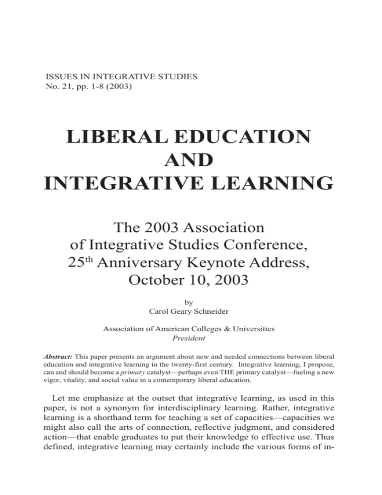 Liberal Education And Integrative Learning Liberal Education And Integrative Learning