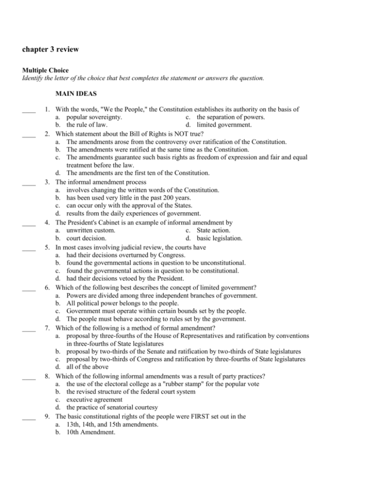 Chapter 3 Review Chapter 3 Review