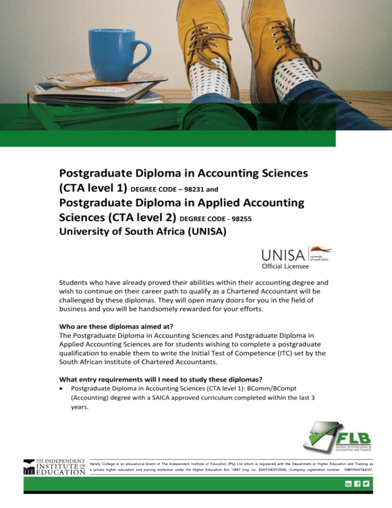 UNISA CTA Accounting Diplomas Requirements Courses