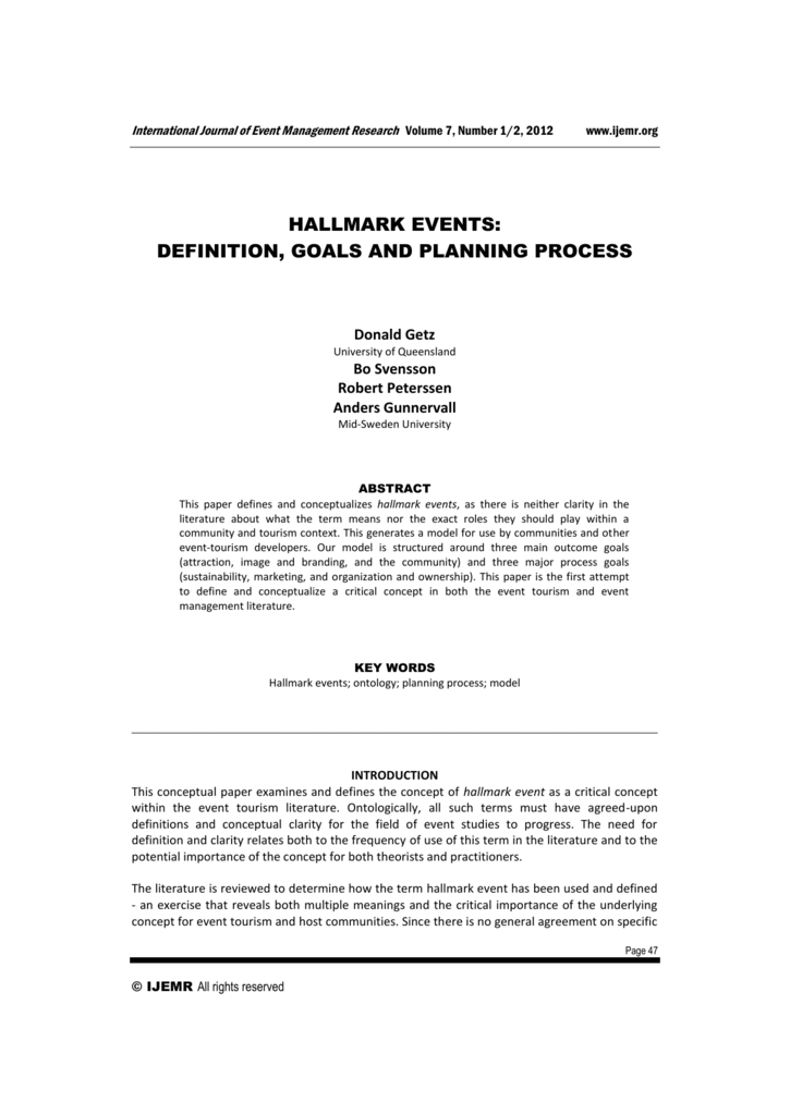 Hallmark Events International Journal Of Event Management