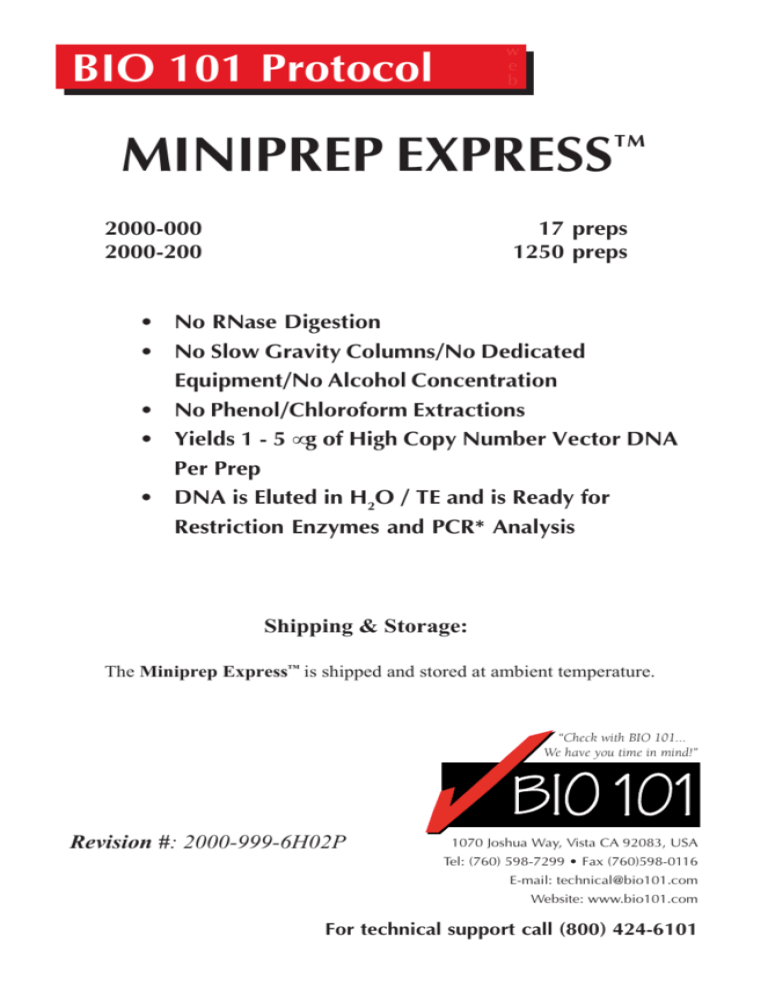 Miniprep Express Protocols