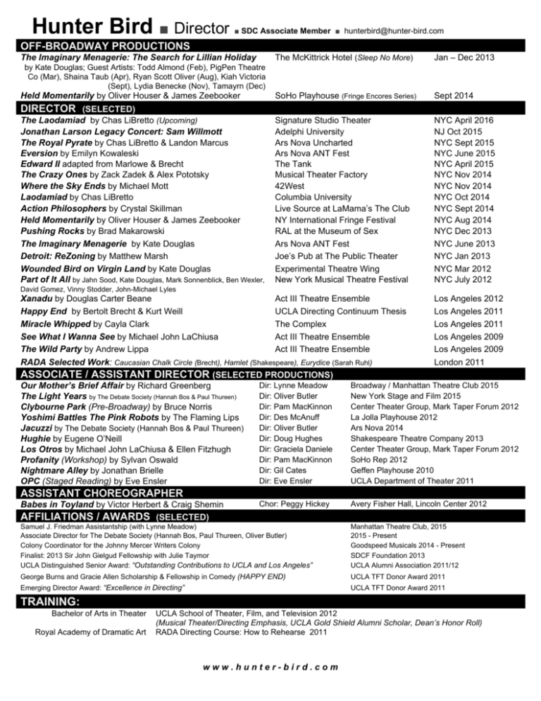 Directing Resume Directing Resume