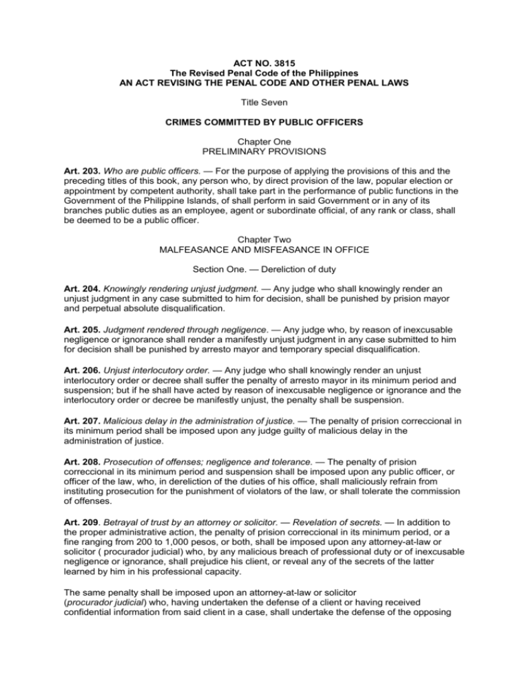 ACT No 3815 Revised Penal Code Of The Phils ACT No 3815 Revised Penal Code Of The Phils