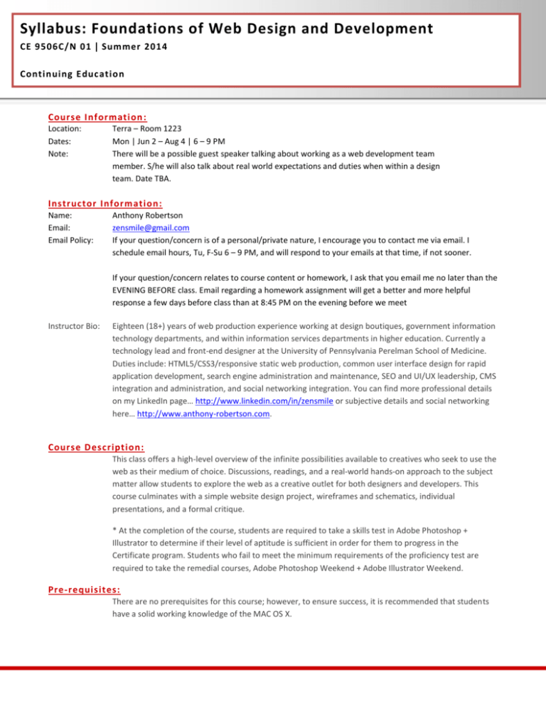 Syllabus Foundations Of Design And Development Syllabus Foundations Of Design And Development