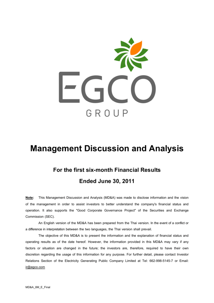 Management Discussion And Analysis
