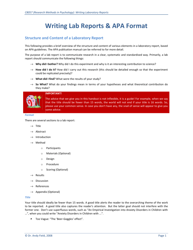 Writing Lab Reports APA Format