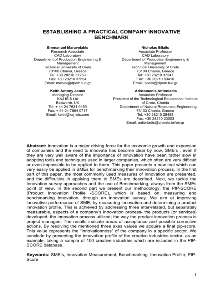 establishing a practical company innovative benchmark