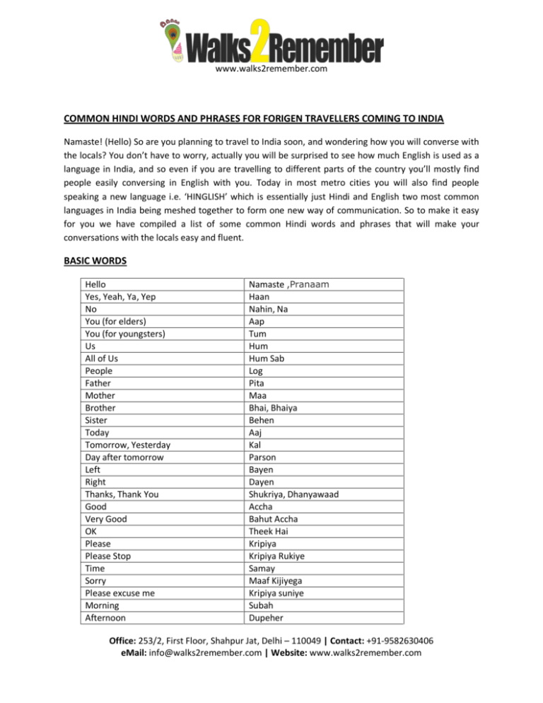 Common Hindi Words And Phrases For Forigen Common Hindi Words And Phrases For Forigen