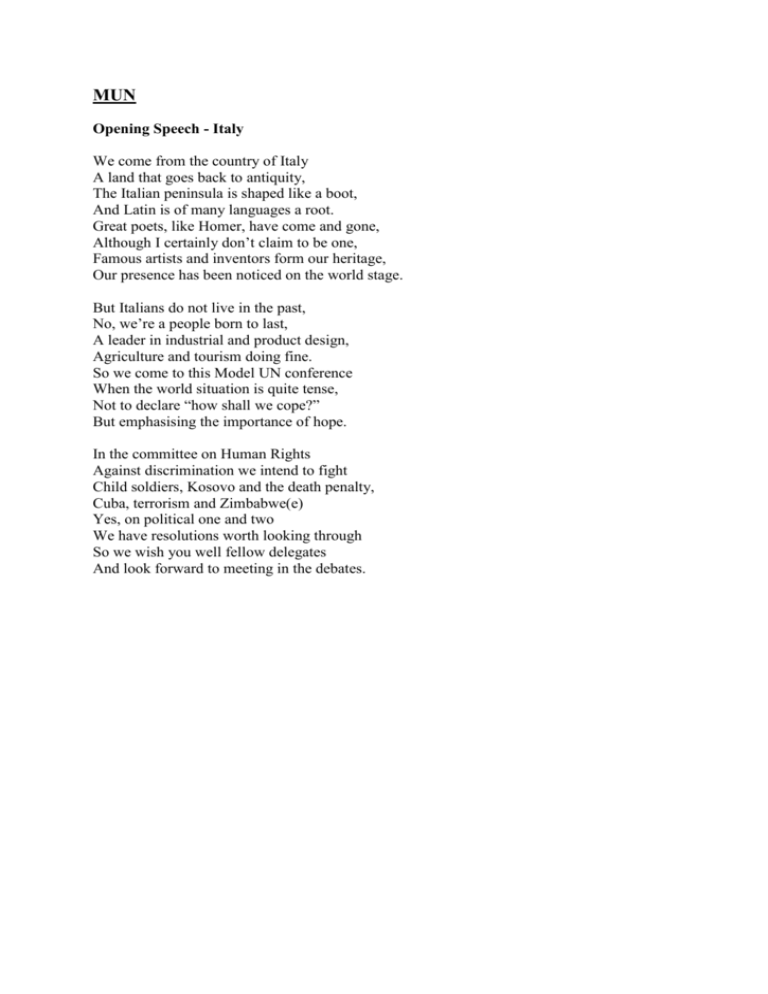 How To Write An Opening Speech In Mun
