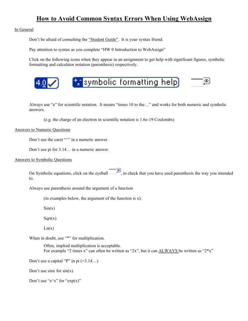 How To Avoid Common Syntax Errors When Using WebAssign