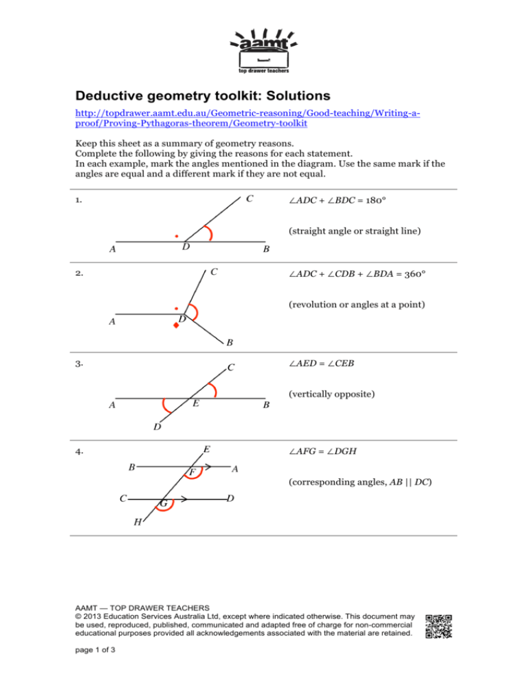 Deductive Geometry Toolkit Solutions