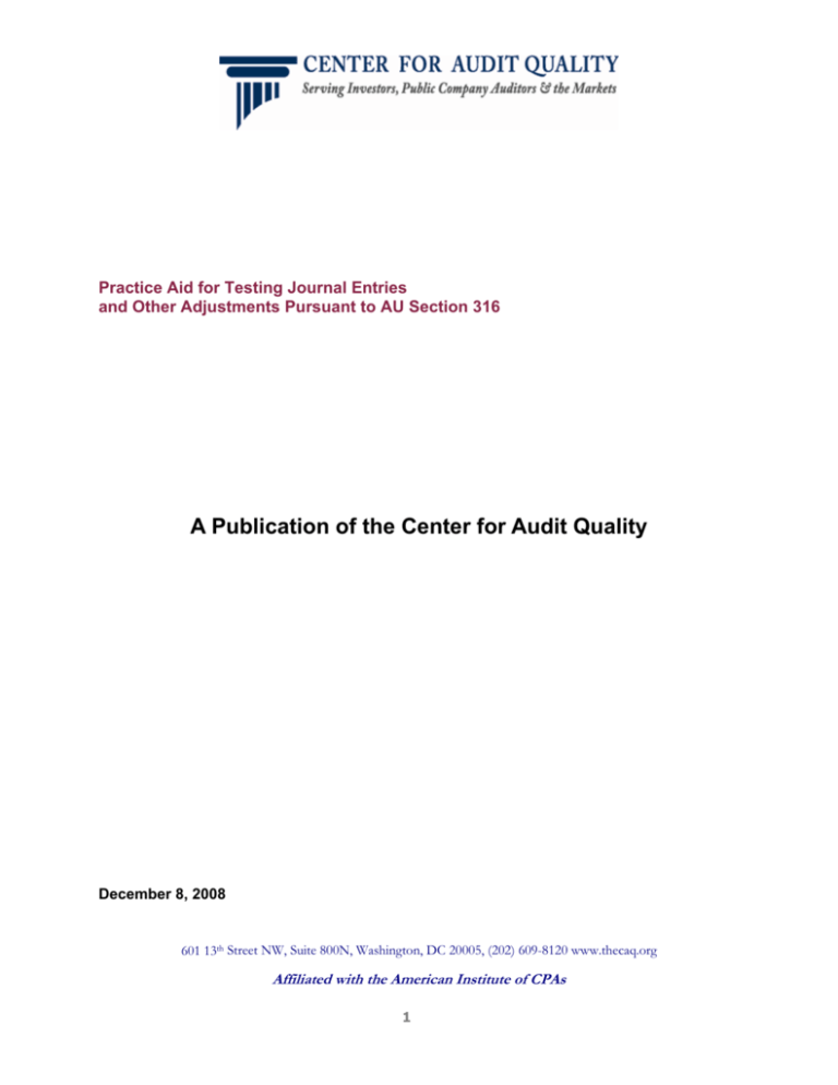 Practice Aid For Testing Journal Entries Practice Aid For Testing Journal Entries