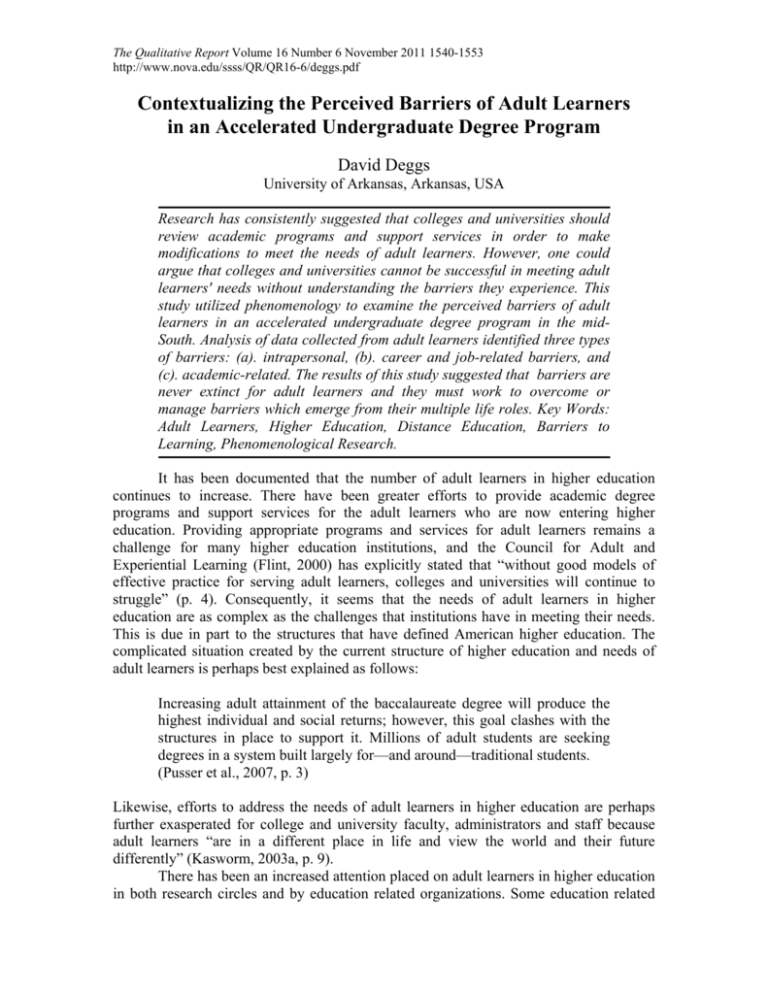 Contextualizing the Perceived Barriers of Adult Learners