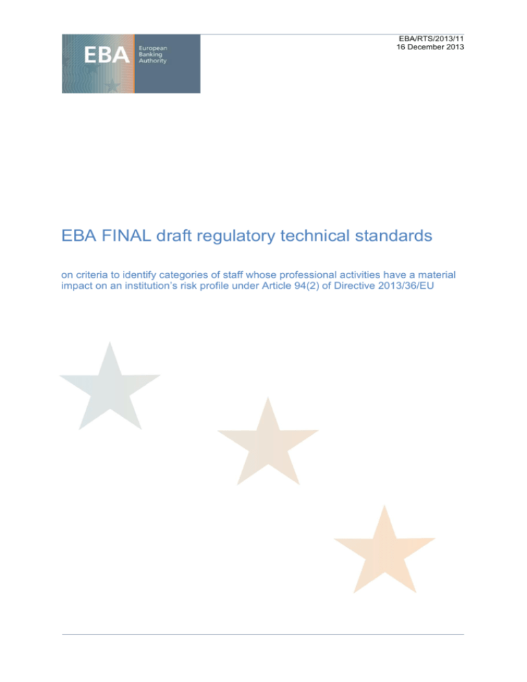 EBA FINAL Draft Regulatory Technical Standards