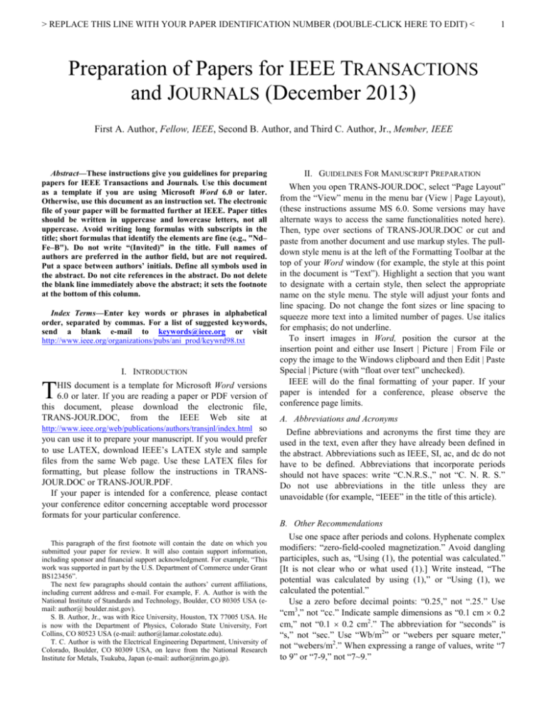 Preparation of Papers for IEEE TRANSACTIONS and