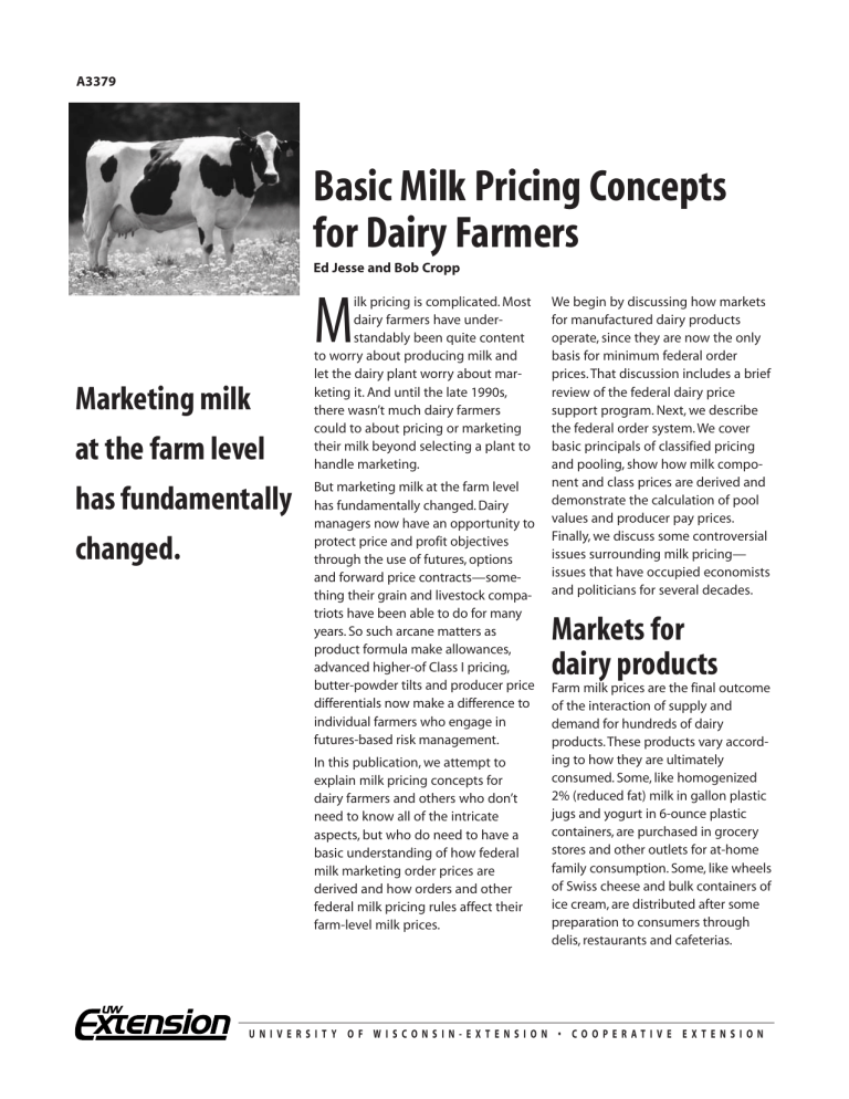 Basic Milk Pricing Concepts for Dairy Farmers
