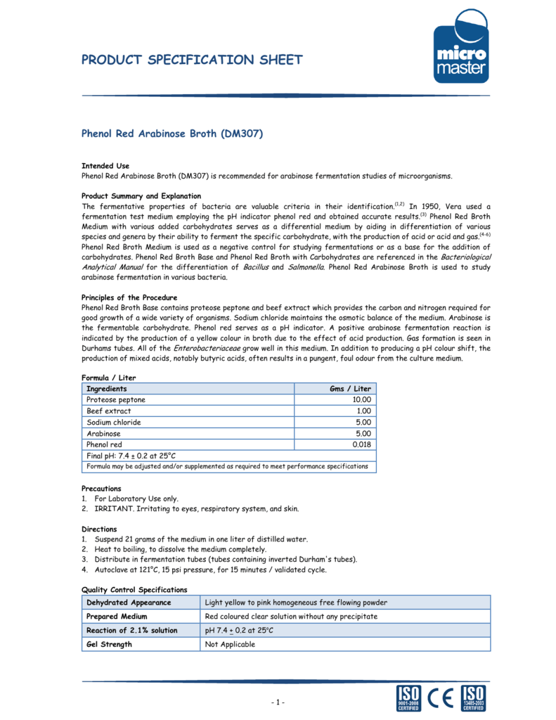 Product Specification Sheet