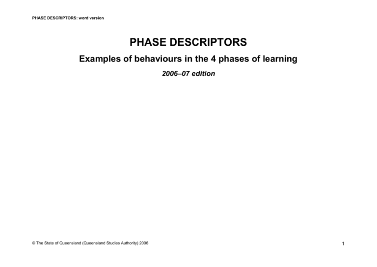 Phase Descriptors Queensland Curriculum And Assessment Authority Phase Descriptors Queensland Curriculum And Assessment Authority
