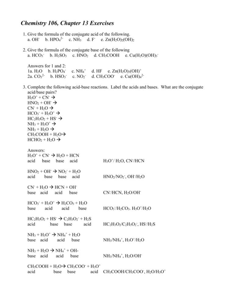 Chemistry 106 Chapter 13 Exercises