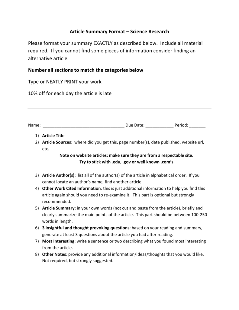 Article Summary Format
